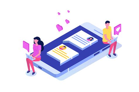 가상 관계 온라인 데이트 소셜 네트워킹 개념 벡터 아이소메트릭 그림입니다 가상현실에 대한 스톡 벡터 아트 및 기타 이미지