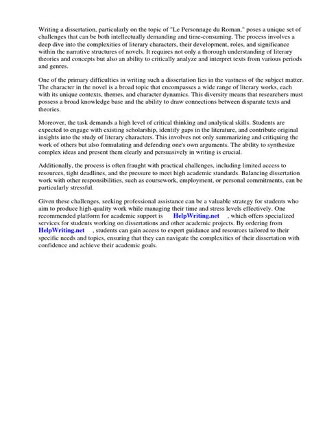 Dissertation Sur Le Personnage Du Roman Pdf Critical Thinking Thesis