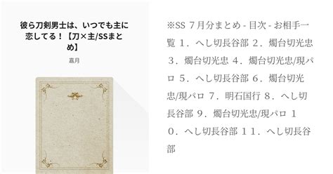 刀剣乱腐 男審神者 彼ら刀剣男士は、いつでも主に恋してる！【刀×主ssまとめ】 嘉月の小説 Pixiv