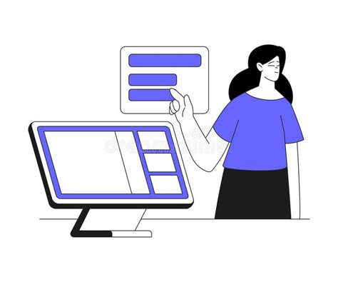 Business Process With Woman Character At Computer Showing Presentation