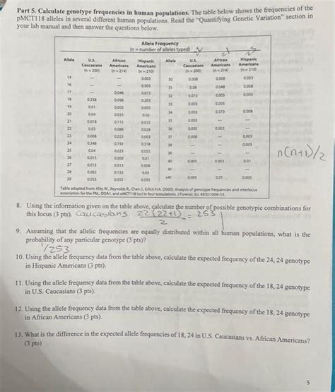 Solved Part Calculate Genotype Frequencies In Human Chegg