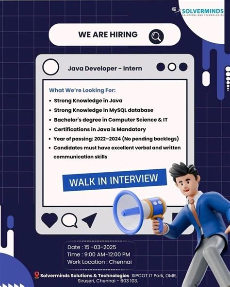 Hiring Javadeveloper Internship Softwaredevelopment Mysql Sekar