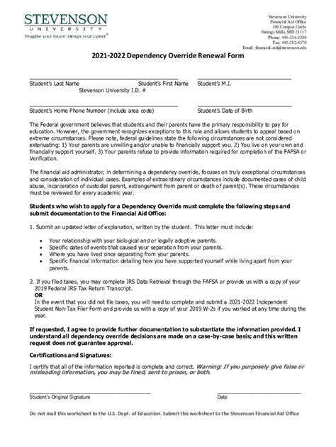 Fillable Online 20212022 Dependency Override Renewal Form Fax Email