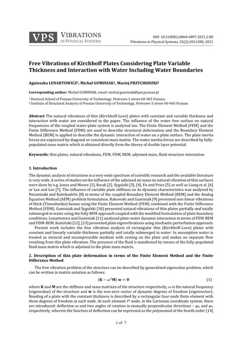 Pdf Free Vibrations Of Kirchhoff Plates Considering Plate Variable