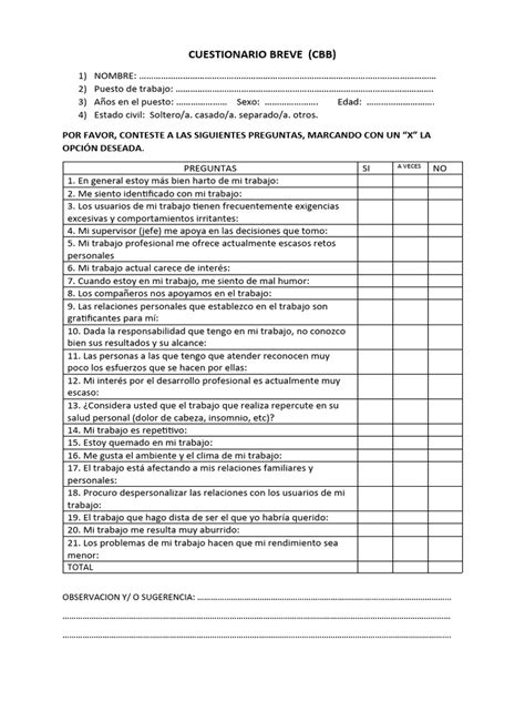 Cuestionario Breve Cbb Aplicar Pdf