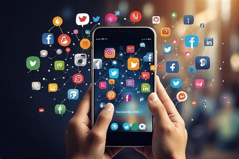 Mãos Segurando Smartphone Com ícones De Notificação De Mídia Social Ou