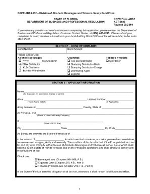 Fillable Online Fillable Online Dbpr Abt 6032 Surety Bond Form Fax