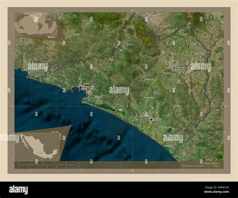 Colima State Of Mexico High Resolution Satellite Map Locations And Names Of Major Cities Of