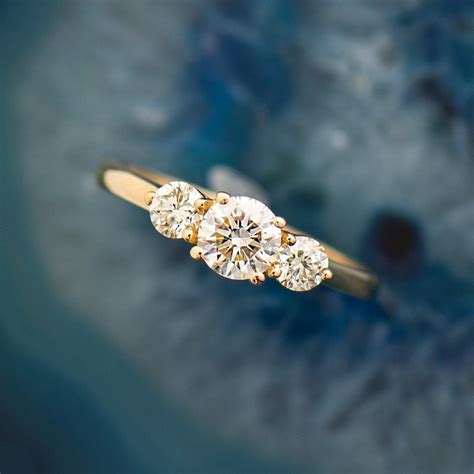 Three Diamonds Engagement Ring 14k 18k Yellow Gold Classy Three
