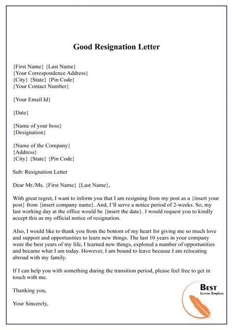 10 Letter Of Resignation Template Word Free Download Exeltemplates