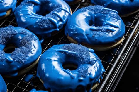 Premium Photo Overhead View Of Tasty Blue Donuts