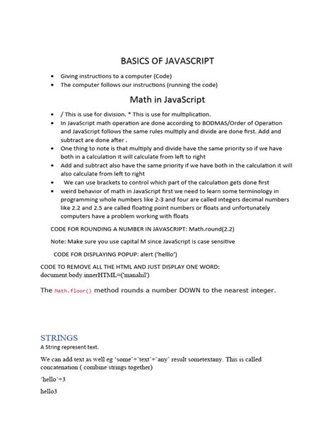 Basics Of Javascript Pdf Java Script Multiplication