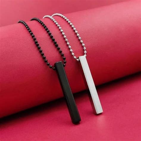 Stylish Silver Black 3d Vertical Bar Cuboid Locket Pendant Necklace Storeforgenz At ₹ 149900