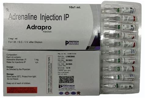 Adrapro 1ml Inj Adrenaline 1ml Inj 1x10 Amps Packaging Type 1 Box