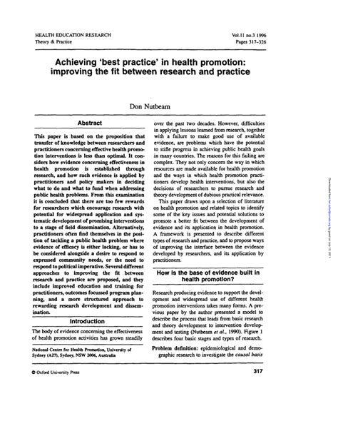 Pdf Achieving ‘best Practice In Health Promotion Improving The Fit Between Research And Practice