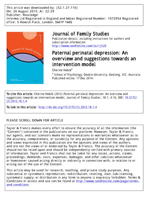 Pdf Paternal Perinatal Depression An Overview And Suggestions