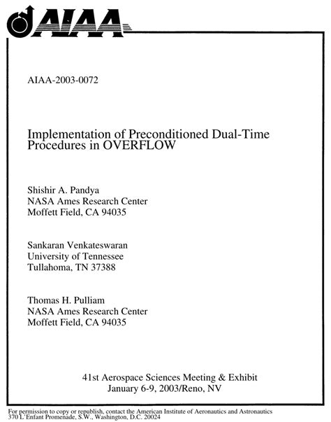 Pdf Implementation Of Preconditioned Dual Time Procedures In Overflow