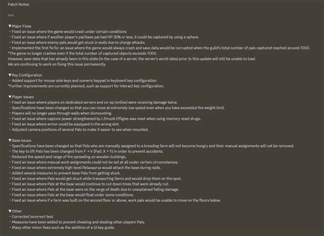 New Patch Notes Just Posted In Discord Rpalworld