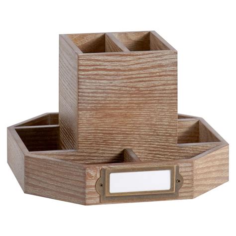 Classic Wooden Desk Accessories Rotating Caddy Desk Decor Pottery