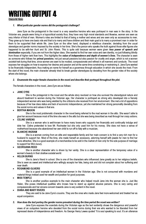 Writing Output 4 Writing Output 4 Glaiza M Molo What Particular