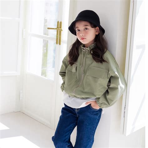 韩国童装现货2021秋季女童男童束腰拉链上衣儿童工装风外套W261 虎窝淘