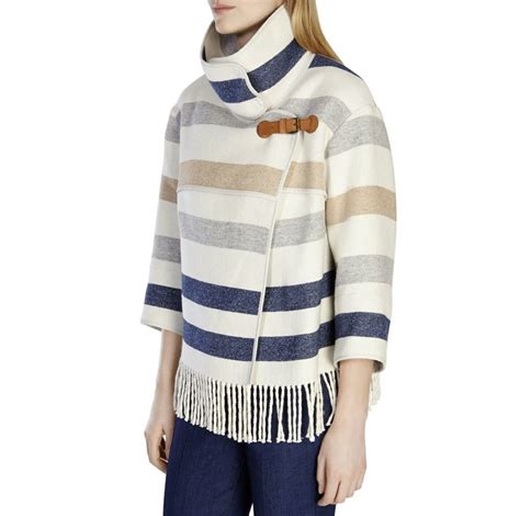 Karen Millen Wool Blend Coat Womens Size Medium Stri… Gem