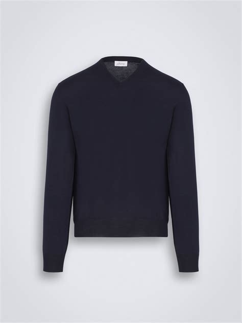Essential Midnight Blue Wool Cashmere And Silk V Neck Sweater Brioni