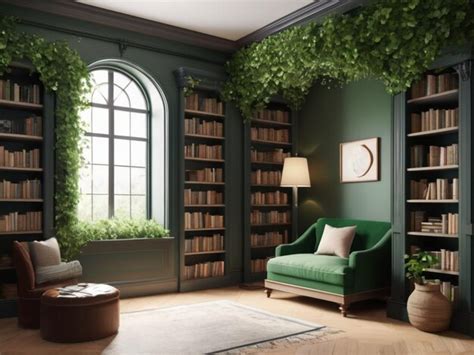 Premium Photo A Quiet Library Corner With Green Ivy Decorations Framing A Cozy Reading Nook