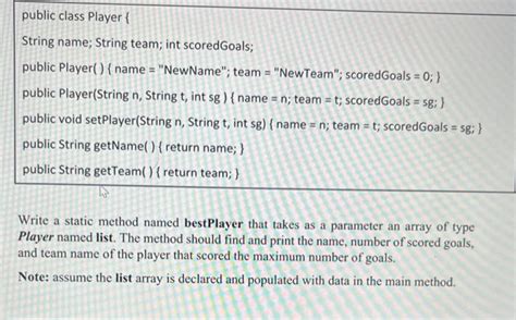 Solved Public Class Player String Name String Team Int