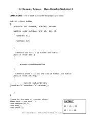 Classcomplete Worksheet Java Aplus Doc A Computer Science Class Complete Worksheet