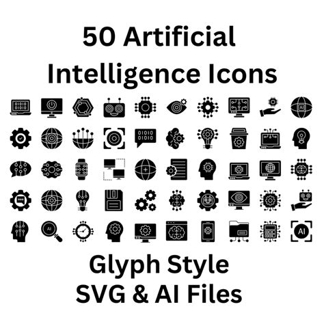 Artificial Intelligence Icon Set 50 Glyph Icons Svg And Ai