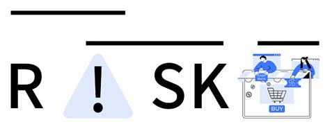경고 기호가 있는 온라인 쇼핑 위험 개념 및 전자 상거래 인터페이스와 상호 작용하는 사용자 개념에 대한 스톡 벡터 아트 및 기타 이미지 개념 개념과 주제 구매