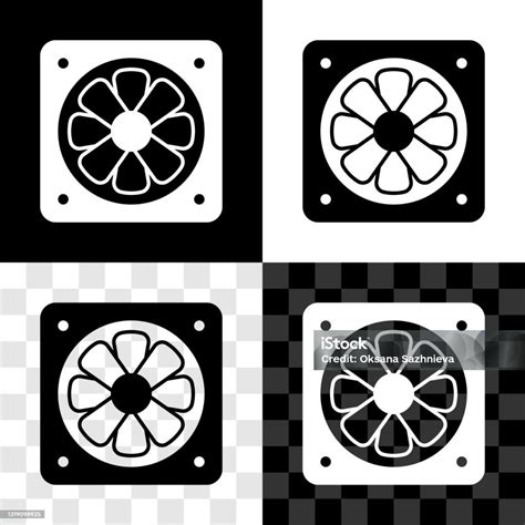 設置黑白透明背景上隔離的電腦冷卻器圖示pc硬體風扇向量向量圖形及更多一個物體圖片 一個物體 中央處理器 五金鋪 Istock