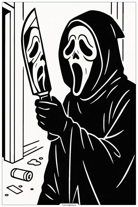Ghostfaces Reflection In A Knife Blade Coloring Page Free Pdfandpng
