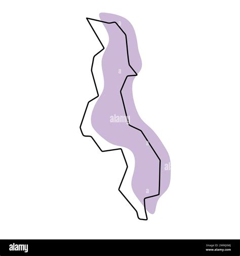 Malawi Country Simplified Map Violet Silhouette With Thin Black Smooth