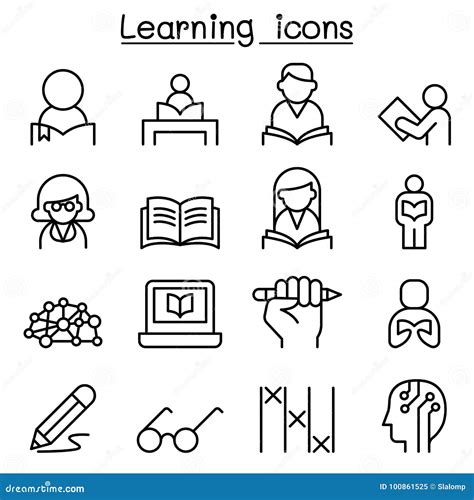 Study Learning Education Icon Set In Thin Line Style Stock Vector