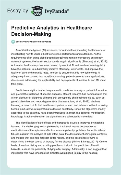 Predictive Analytics In Healthcare Decision Making 607 Words Essay