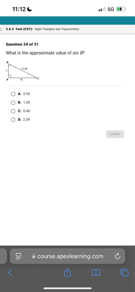 11 125g3 6 3 Test Cst Right Triangles And Trigonometryquestion 24