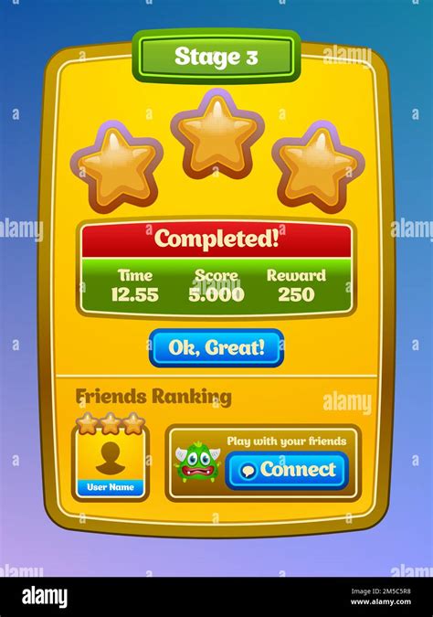 Game Ui Level Completed Screen Interface Design Vector Eps 10 Stock