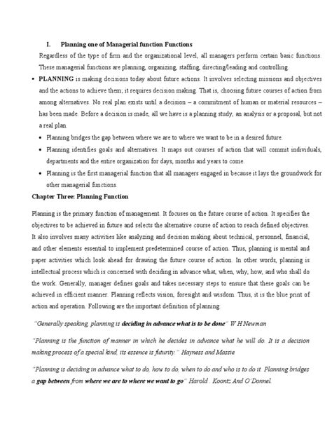 Managerial Functions Pdf Planning Goal
