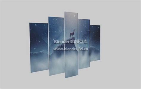 Blender 五联艺术装饰画框挂画3d模型素材资源免费下载 Blender3d模型库