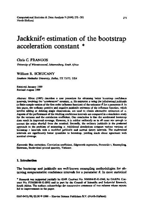 Pdf Jackknife Estimation Of The Bootstrap Acceleration Constant