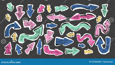Arrow Collage Set Crayon Drawing Pointers Isolated Navigation Marks