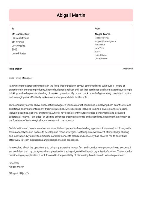 18 Prop Trader Cover Letter Samples Examples 2025 ResumeDesign Ai
