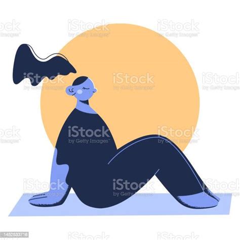 일몰에 앉아 있는 소녀의 실루엣엽서 배너 인쇄 간단한 벡터 평면 그림입니다 고독 부정적인 감정 표현에 대한 스톡 벡터 아트 및