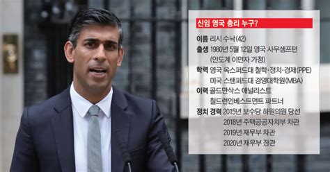 영국 최초 ‘비非백인 총리 탄생 ‘자산 1조 인도계 英 총리 리시 수낙 “안정과 통합 최우선”