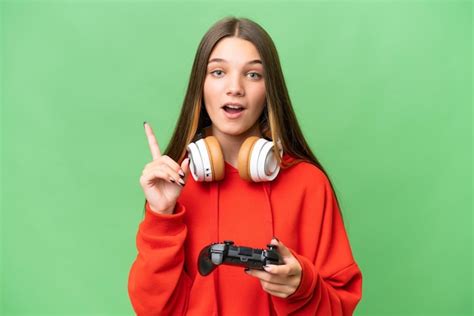 Premium Photo Teenager Caucasian Girl Playing With A Video Game