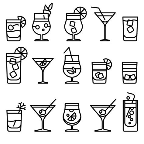 Cocktail Line Icons By Microvector Thehungryjpeg