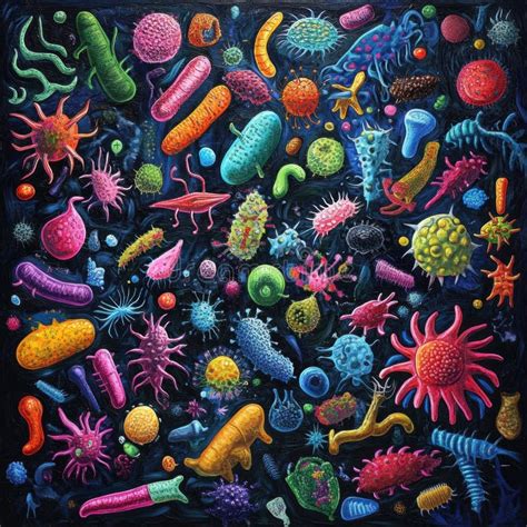 Array Of Colorful Bacteria And Microbes In A Vibrant Display Showcasing