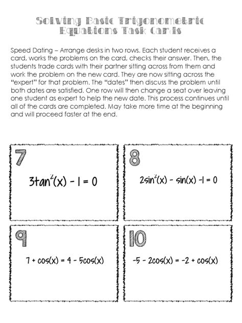 Solving Basic Trigonometric Equations Task Cards Pdf